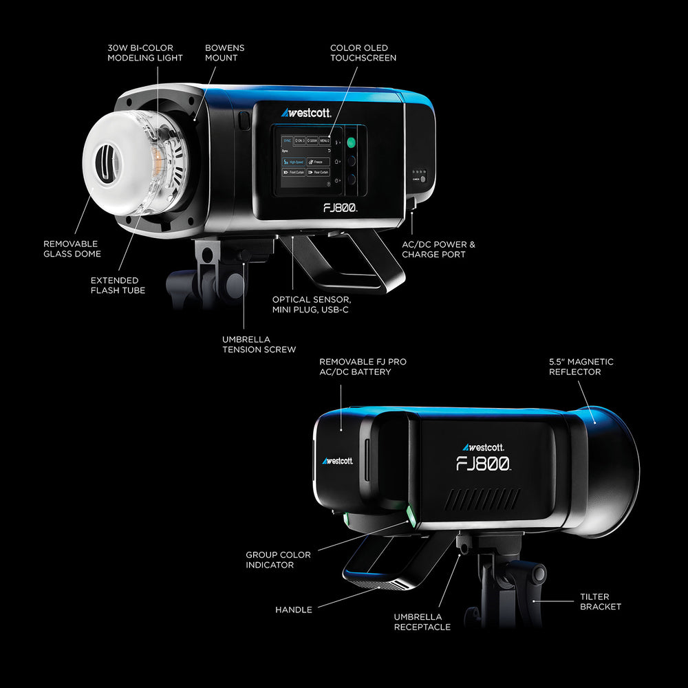 FJ800 Touchscreen Strobe with FJ Pro AC/DC Battery (800Ws)