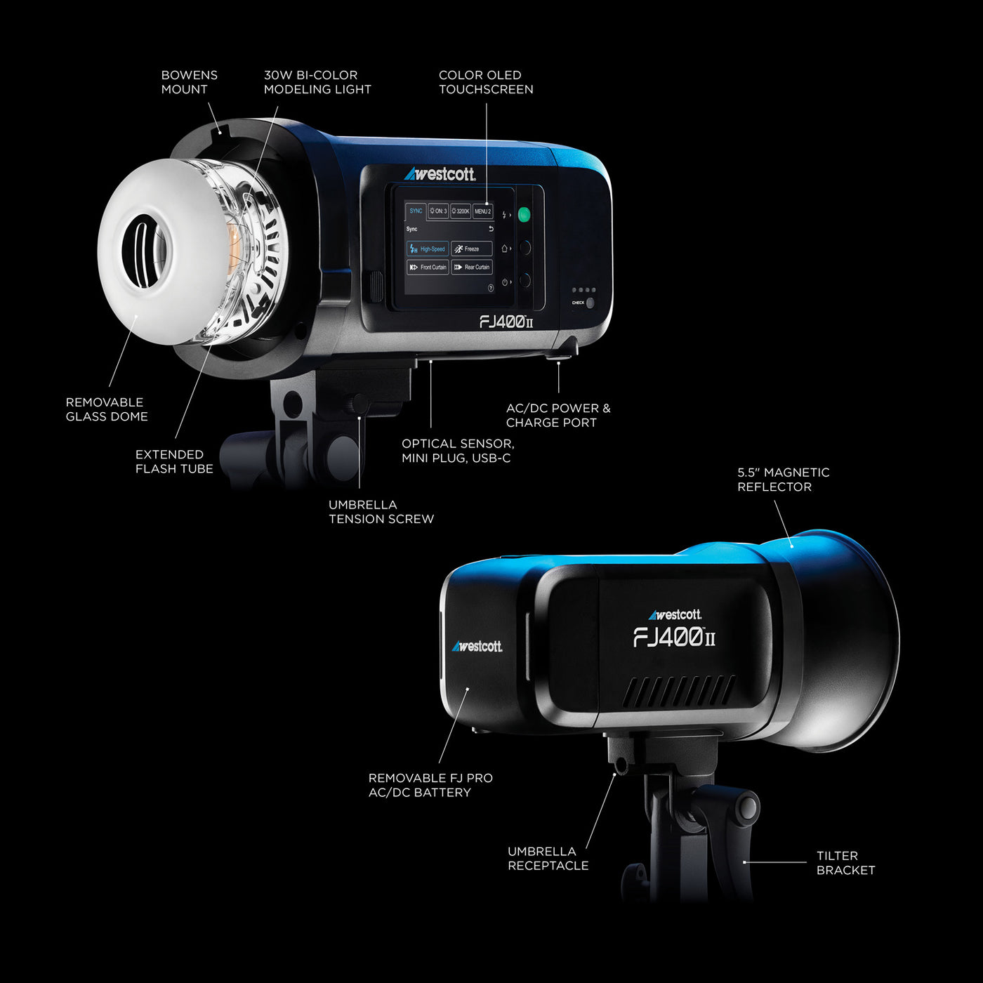 FJ400 II Touchscreen Strobe with FJ Pro AC/DC Battery (400Ws)